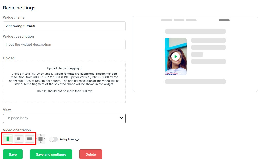 Add video widget in miniature to the site | Video widget QForm: